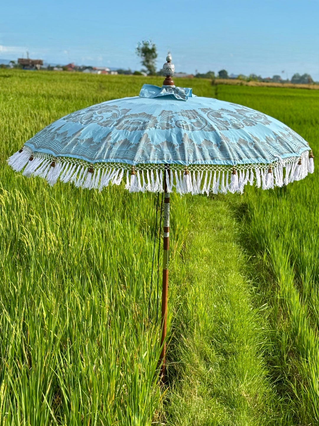 Traditional White Indonesian Parasol Blue and Silver Print| Boho Style ...
