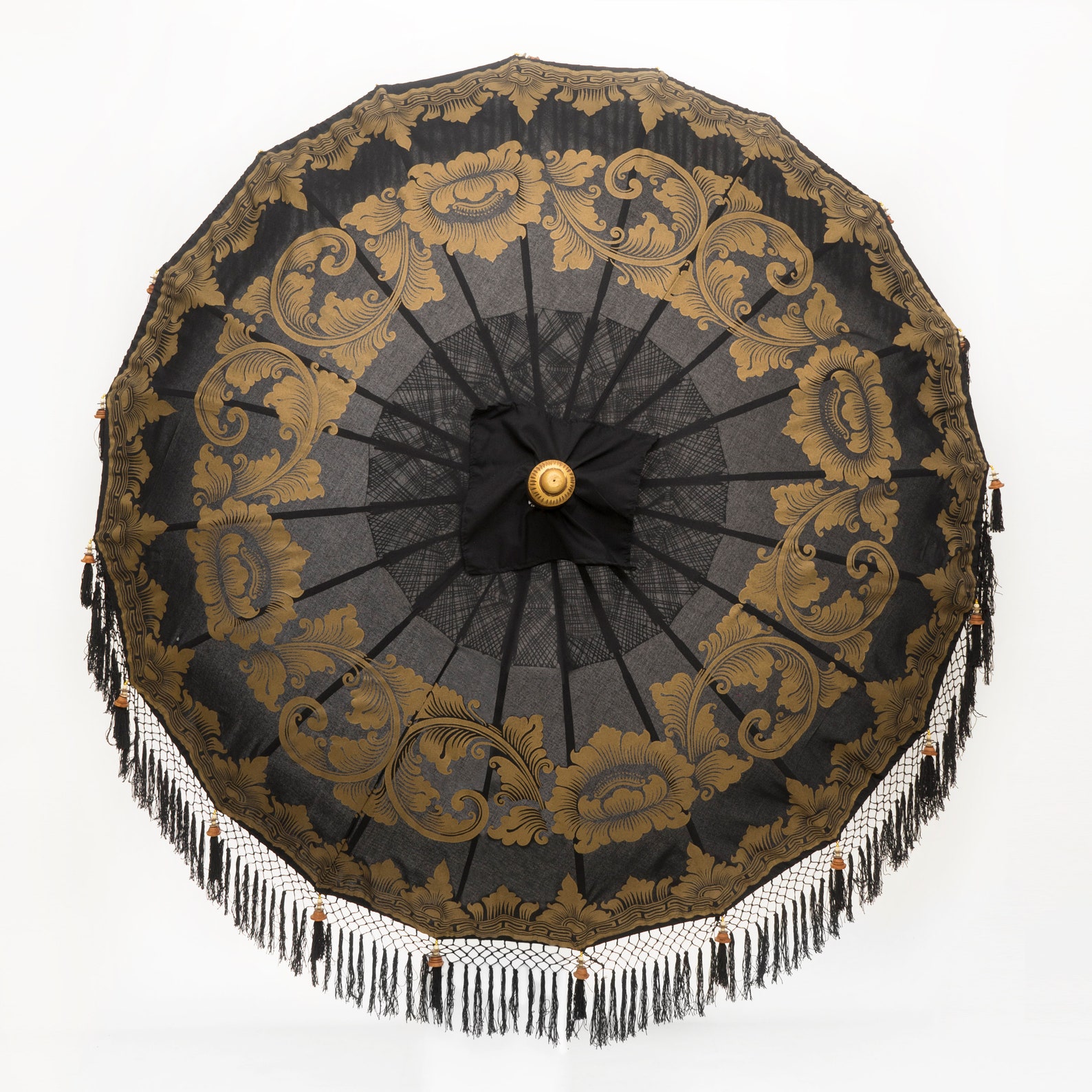 Traditional Indonesian Parasol | Black With and Golden Print| Boho ...