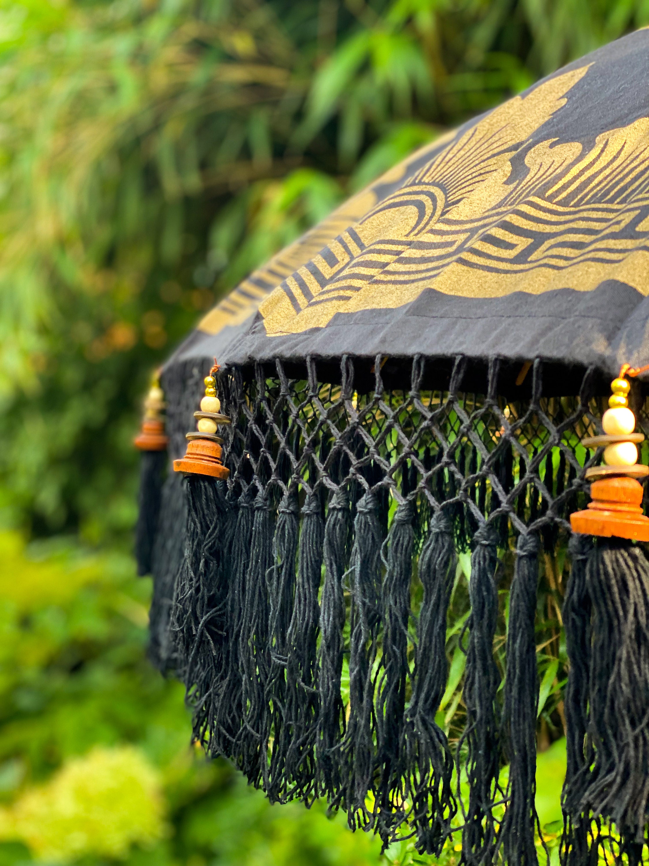 Traditional Indonesian Parasol Black With and Golden Print Boho Style ...