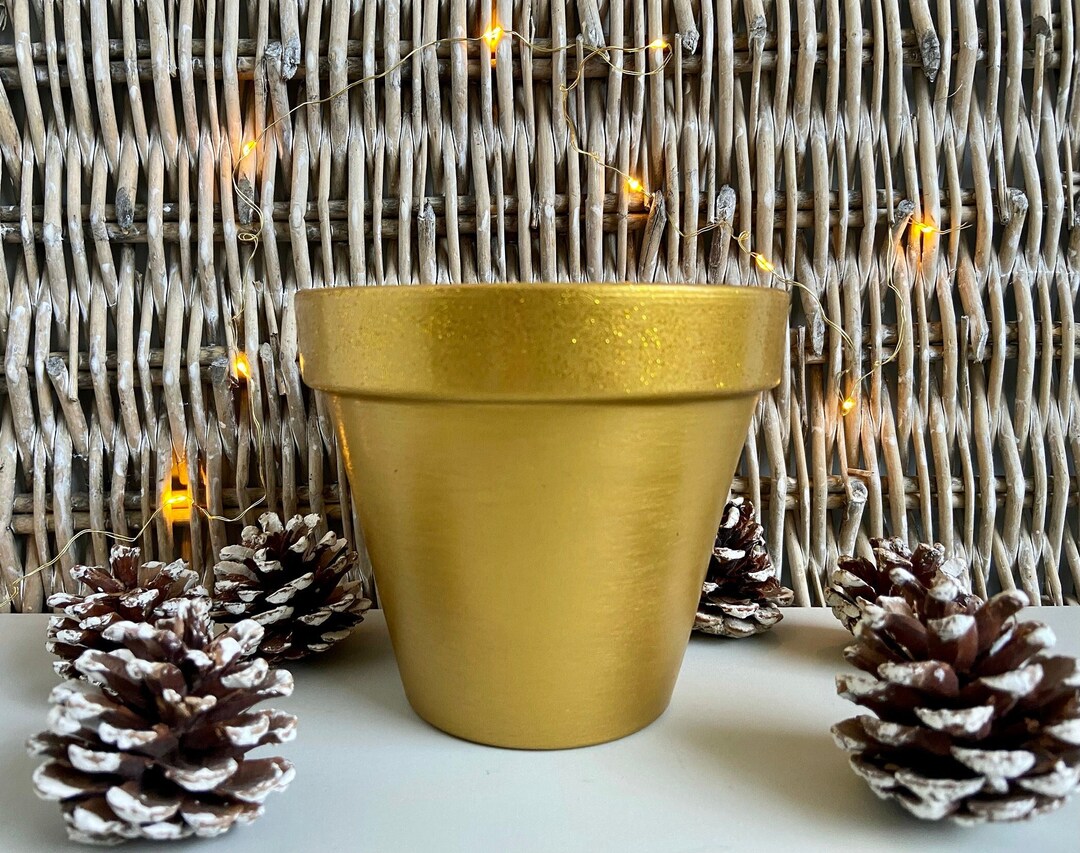 Glitter Gold Pot | Sparkly Planter | Hand Painted | 13 Cm | Planter ...