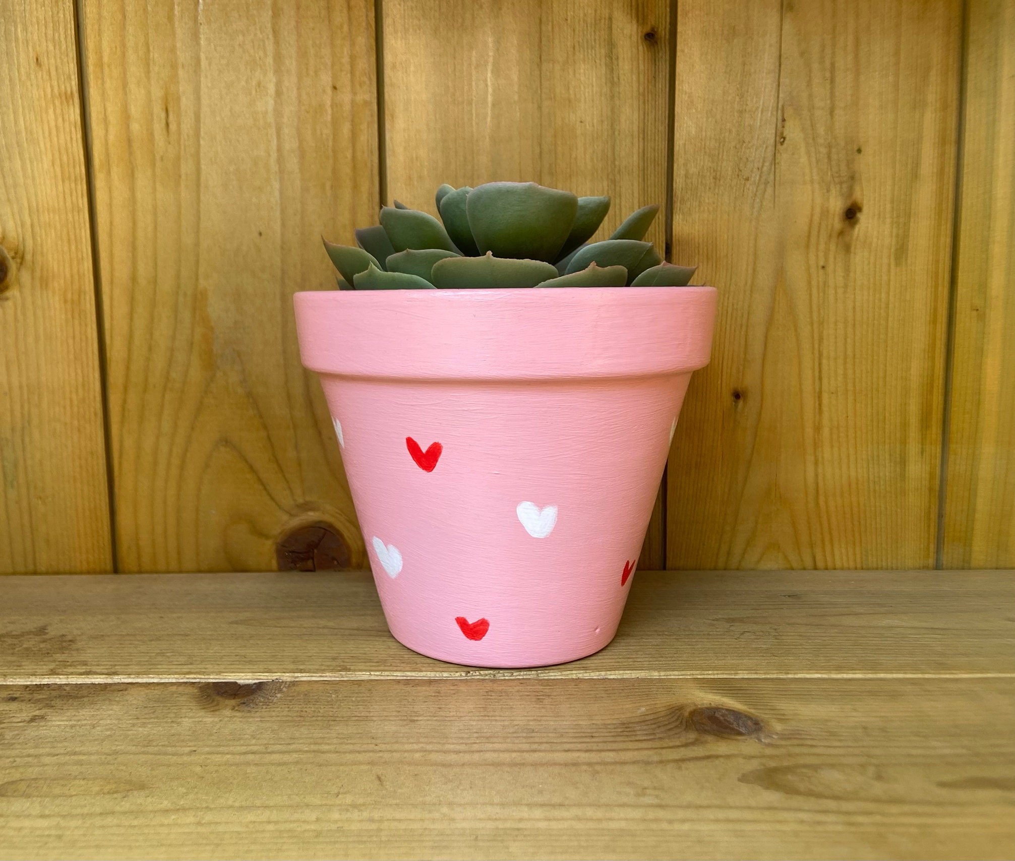 Pink Terracotta Pot With Hearts | 13 Cm | Planter With Drainage Hole ...