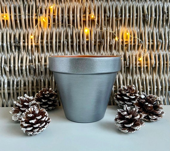 Glitter Silver Pot Sparkly Planter Hand Painted 13 Cm | Etsy