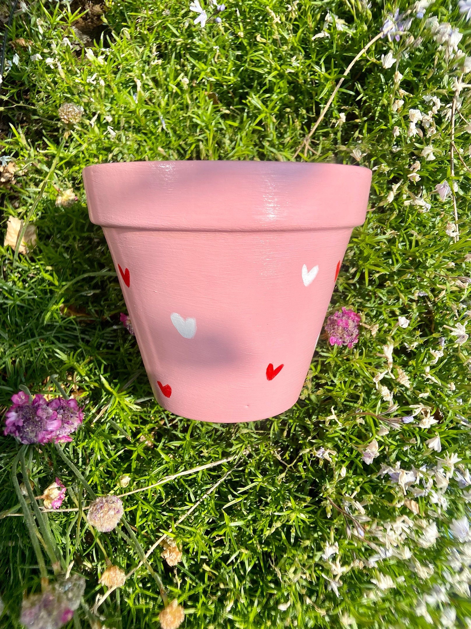 Pink Terracotta Pot With Hearts | 13 Cm | Planter With Drainage Hole ...