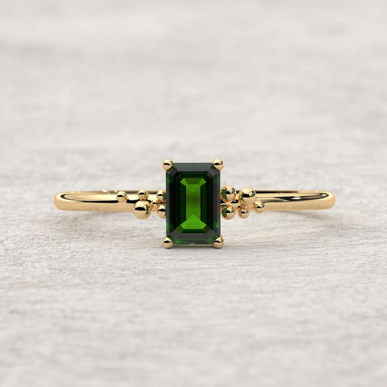 Emerald Emerald Cut Ring: Rectangle Green Gemstone Rings Birthstone 14K ...