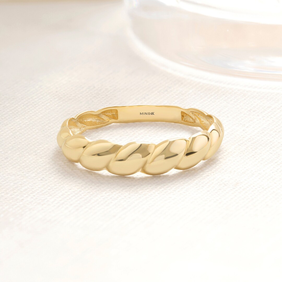 Croissant Dome Ring Anniversary Ring 14K Solid Gold, Braided Domed Wedding Band Women, Chunky ...