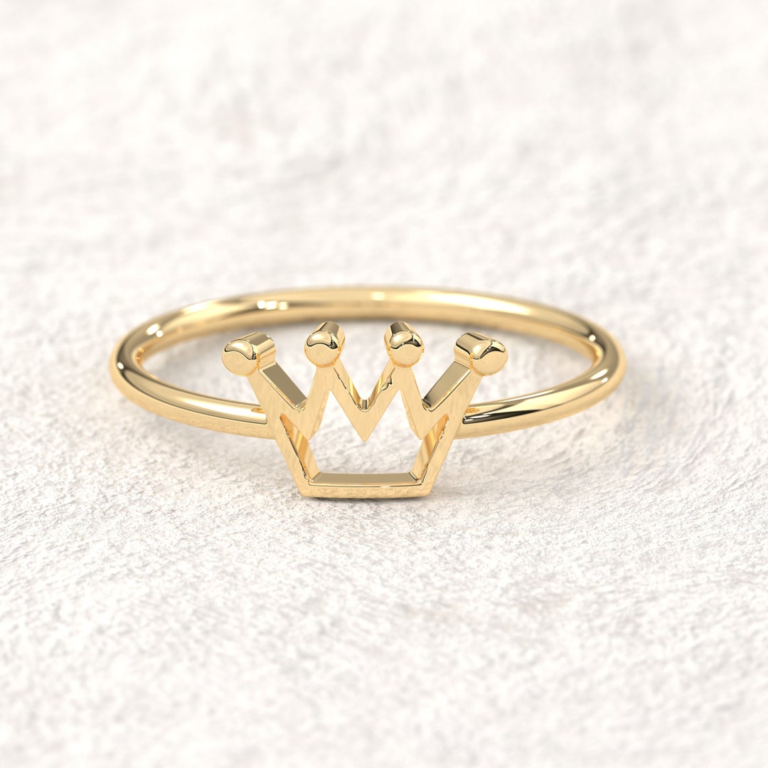 Princess Crown Ring 14K Solid Gold Stackable Ring, Minimalistic Queen ...