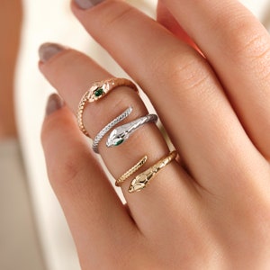 14K Gold Snake Ring: Dainty Snake Rings for Women, Custom Birthstone ...