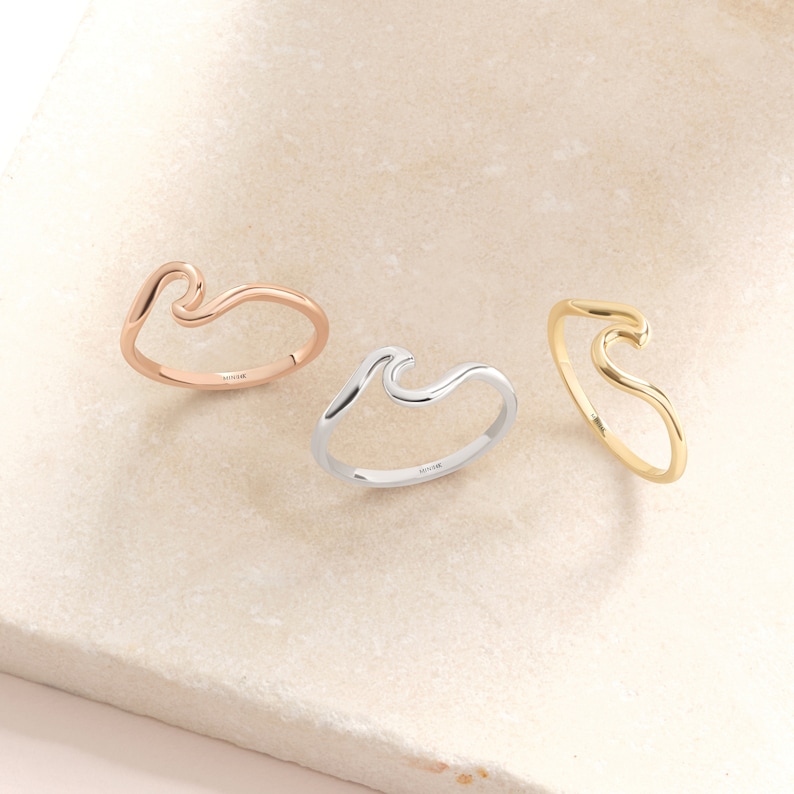 14K Solid Gold Wave Ring, Ocean Asymetric Wavy Nautical High and Low ...