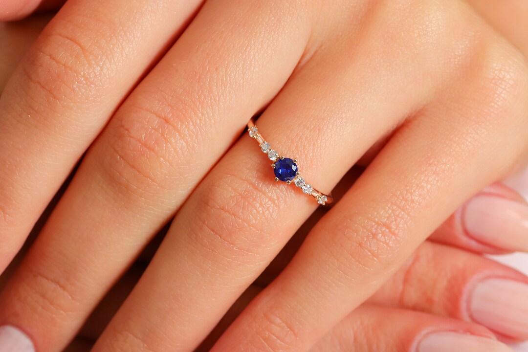 Sapphire Engagement Ring Gold Sapphire Ring 14K Solid Gold - Etsy