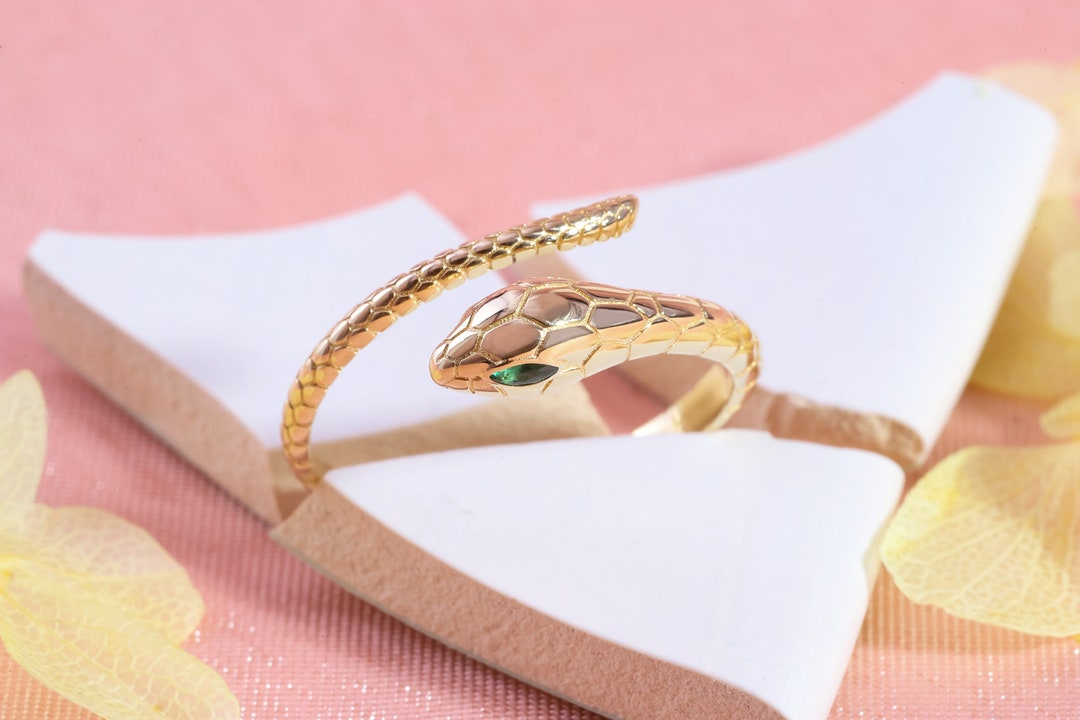 14K Gold Snake Ring, Dainty Snake Rings for Women, Custom Birthstone ...