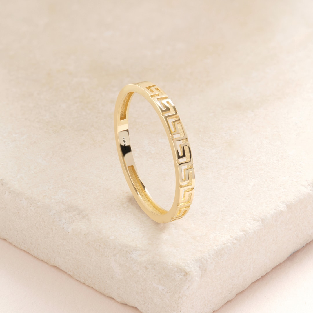 Greek Key Ring Gold, Labyrinth Ring, 14K Solid Gold Rings for Women ...