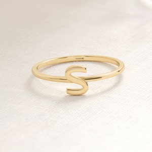 Custom Initial Letter Ring 14K Solid Gold Stackable Rings, Personalizable Word Alphabet Stacking ...