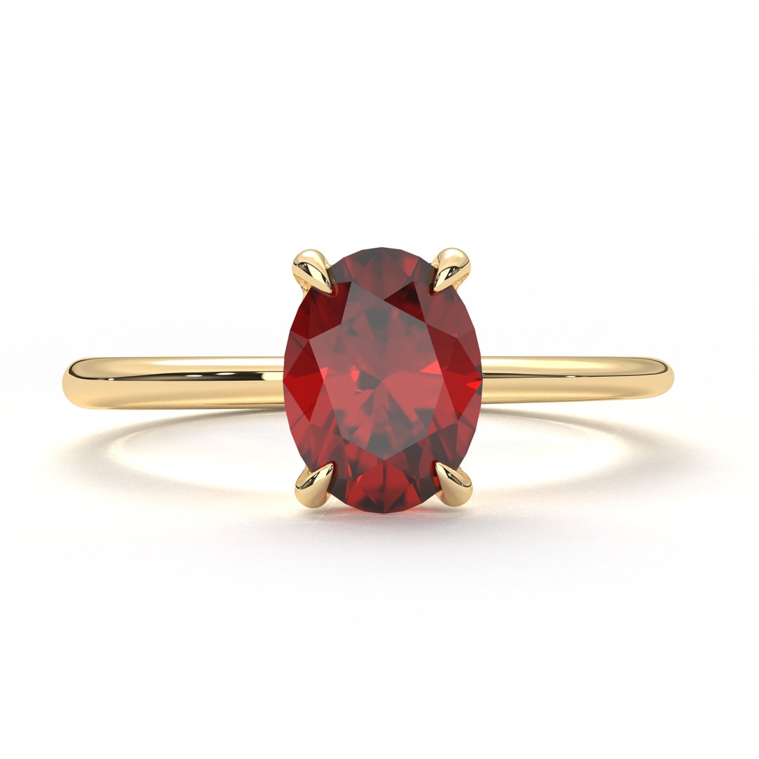 Oval Ruby Ring 14K Solid Gold Band, Ruby Birthstone Ring Women, Single ...
