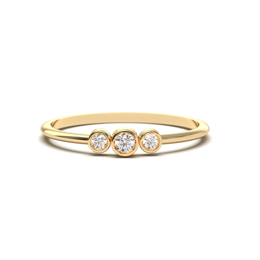 Three Diamond Ring Gold, Triple Oval Moissanite Engagement Ring Her ...