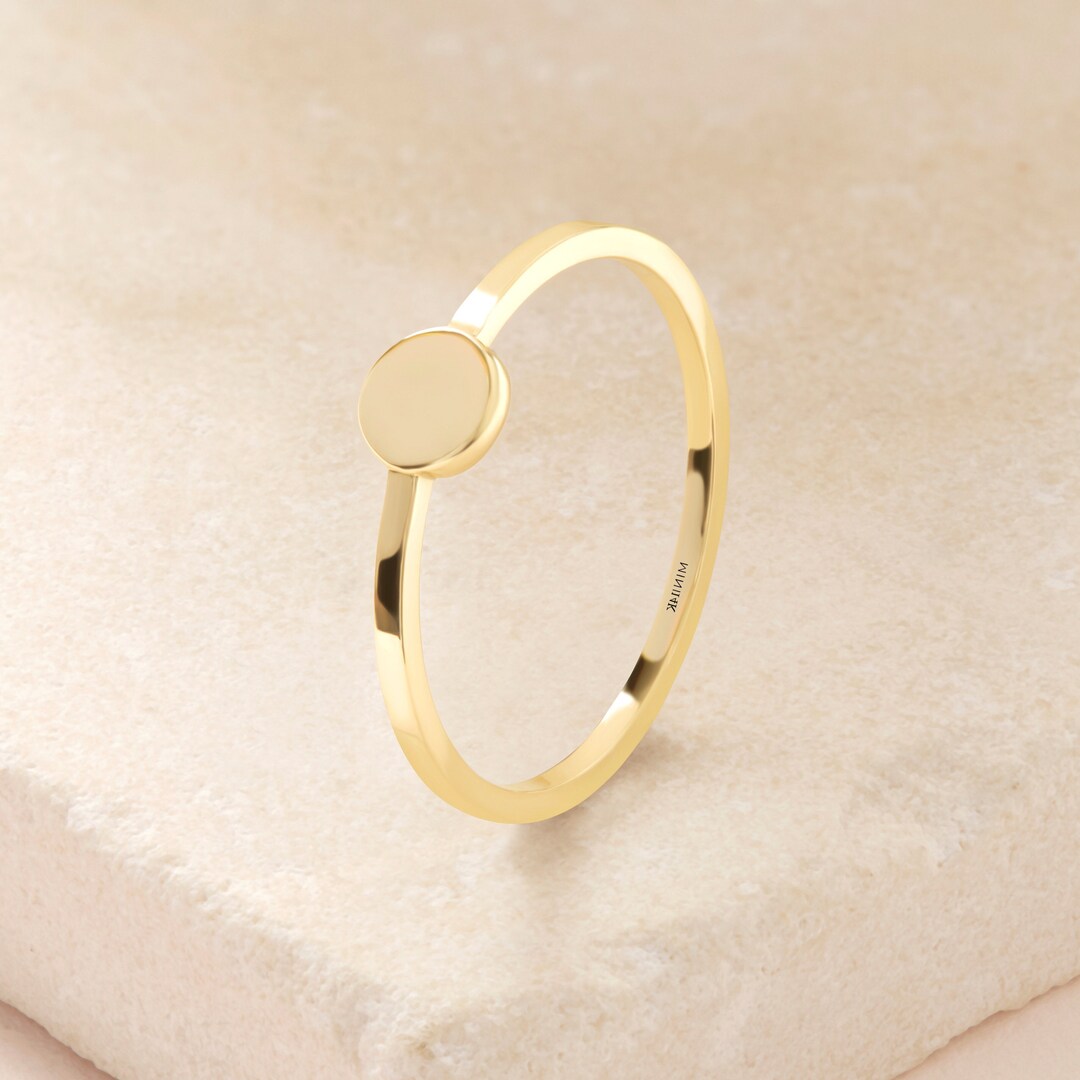 Custom Round Signet Letter Initial Ring Gold 14K, Personalize Word Alphabet Ring Her, 10K 18K ...