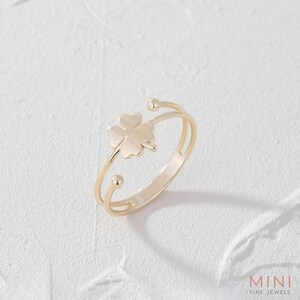 Clover Ring 14K Solid Gold Floral Band, Floral Leaf Wedding Rings ...