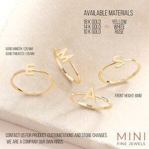 Custom Initial Letter Ring 14K Solid Gold Stackable Rings, Personalizable Word Alphabet Stacking ...