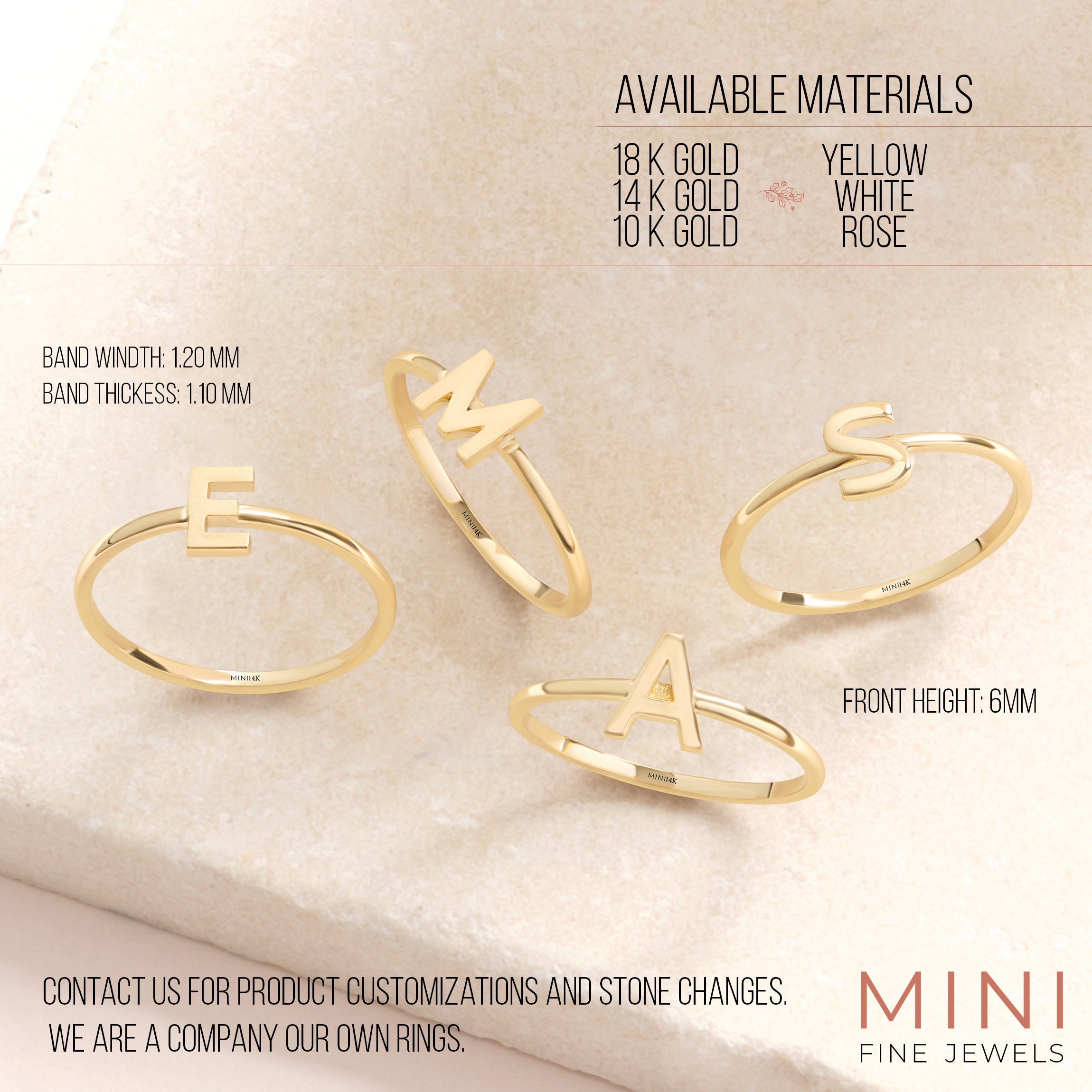 Custom Initial Letter Ring 14K Solid Gold Stackable Rings ...