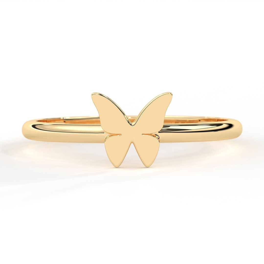 Butterfly Ring 14K Solid Gold, Butterfly Stackable Ring Cute Animal ...