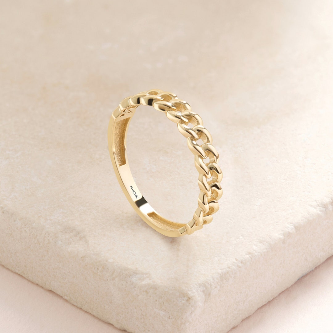 Chain Link Ring Gold, 10K 14K 18K Solid Real Gold Stacking Band ...