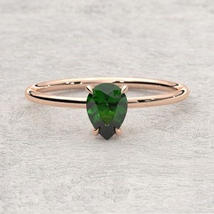 Teardrop Emerald Ring 14K Solid Gold, Pear Raindrop Cut Birthstone Ring Green Gemstone Ring - Etsy