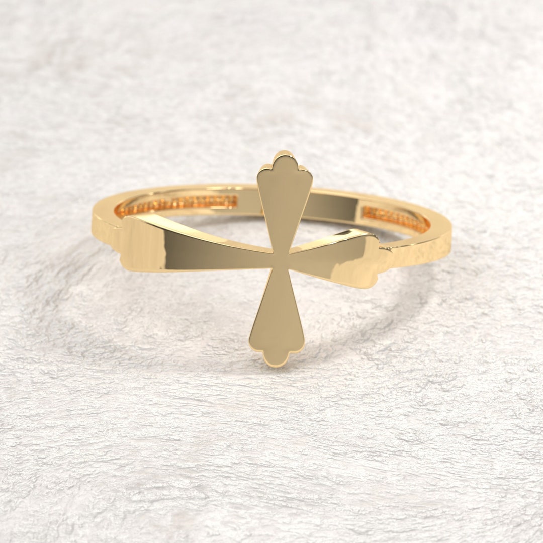 Faith Cross Stacking Ring, 10K 14K 18K Gold New Believer Ring Her ...