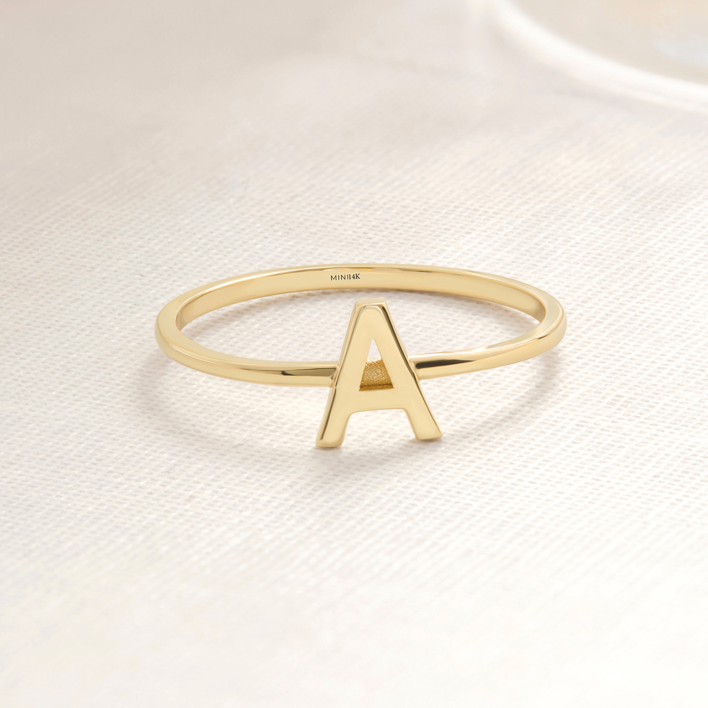 Custom Initial Letter Ring 14K Solid Gold Rings, Personalizable Word ...