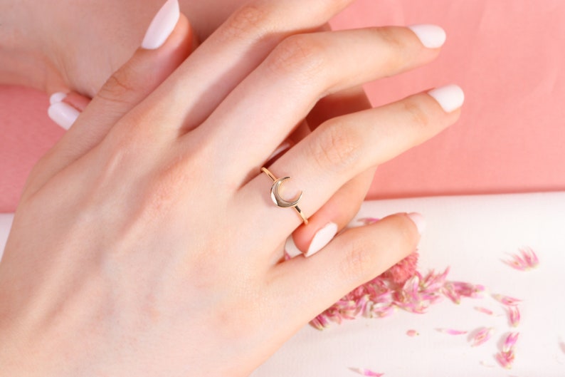 14K Solid Gold Moon Ring Cressent Moon Ring Tiny Moon Ring - Etsy