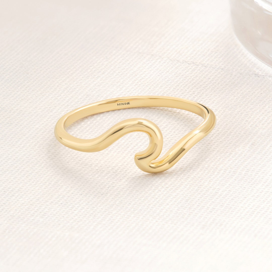 Minimalist Wave Ring 10K 14K 18K Gold, Self Love High and Low Ring Her ...