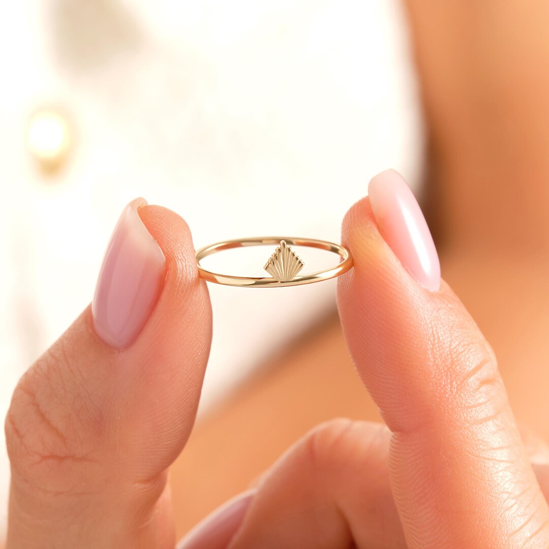 Spike Sunshine Stackable Ring 14K Solid Gold, Sunburst Sunrise Stacking Ring Women, Rising Sun ...