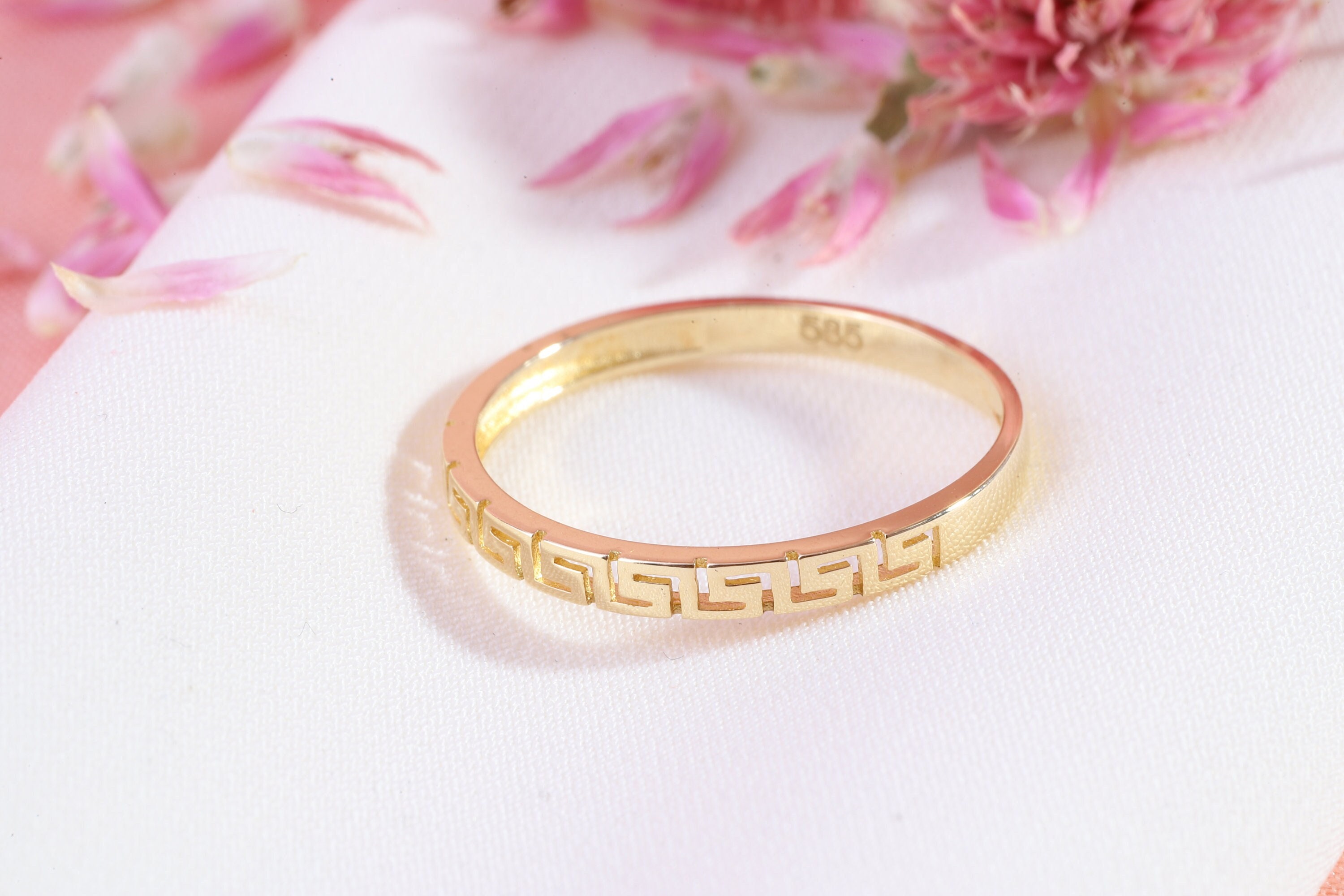Greek Key Ring Gold Labyrinth Ring 14K Solid Gold Rings for - Etsy
