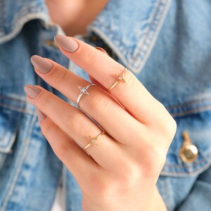 North Star Diamond Ring 14K Solid Gold Spike Band, Celestial Star ...