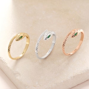 14K Gold Snake Ring: Dainty Snake Rings for Women, Custom Birthstone ...