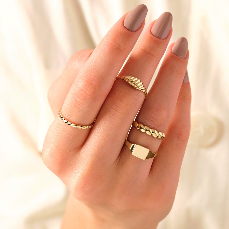 Croissant Dome Statement Ring, Twisted Domed Thick Gold Band, 14K Gold ...