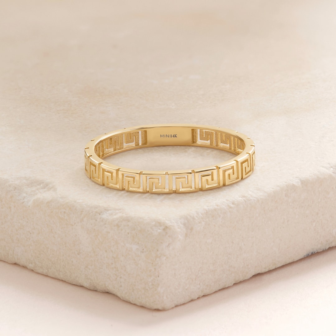 14K Greek Key Ring Gold, 10K 18K Real Solid Gold Greek Symbol Pattern ...