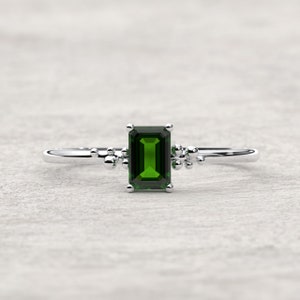 Emerald Emerald Cut Ring: Rectangle Green Gemstone Rings Birthstone 14K ...