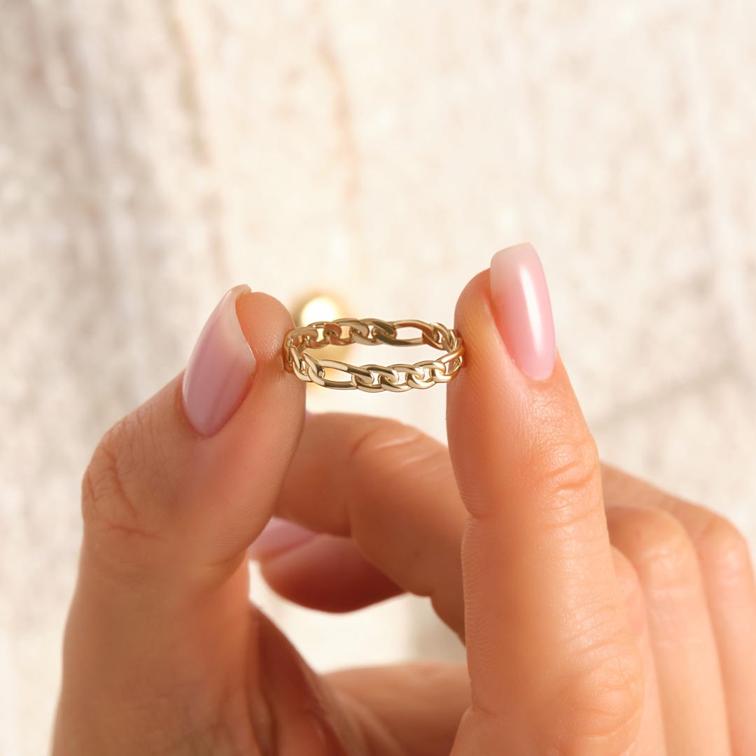 Link Chain Stackable Ring, 10K 14K 18K Solid Real Gold Chain Stacking ...