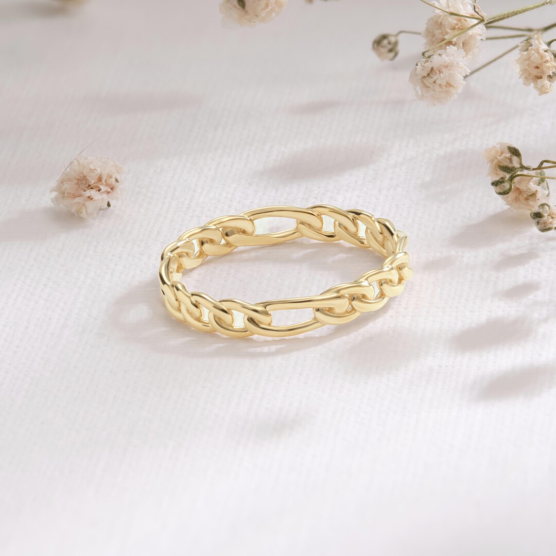 Chain Link Ring 14K Solid Gold Wedding Band, Multiple Thick Chain Ring ...