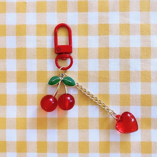 Red Cherry Keyring With Heart Clasp Cute Cherry Keychain for - Etsy