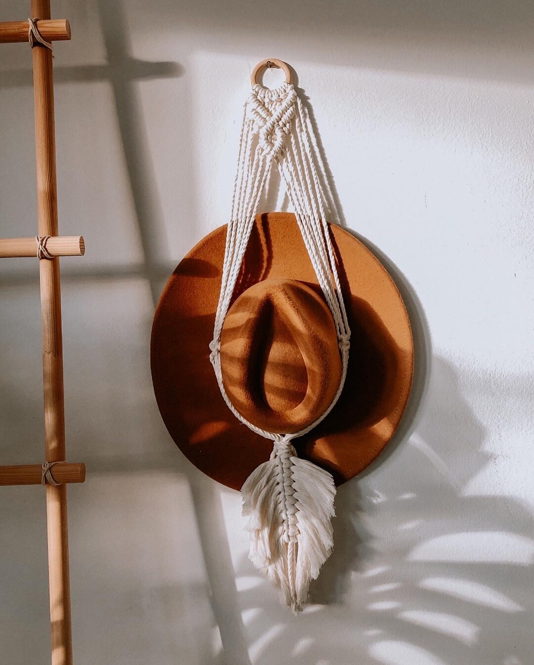 Macrame Hat Hanger, Double Macrame Hat Holder, Boho Hat Organizer ...