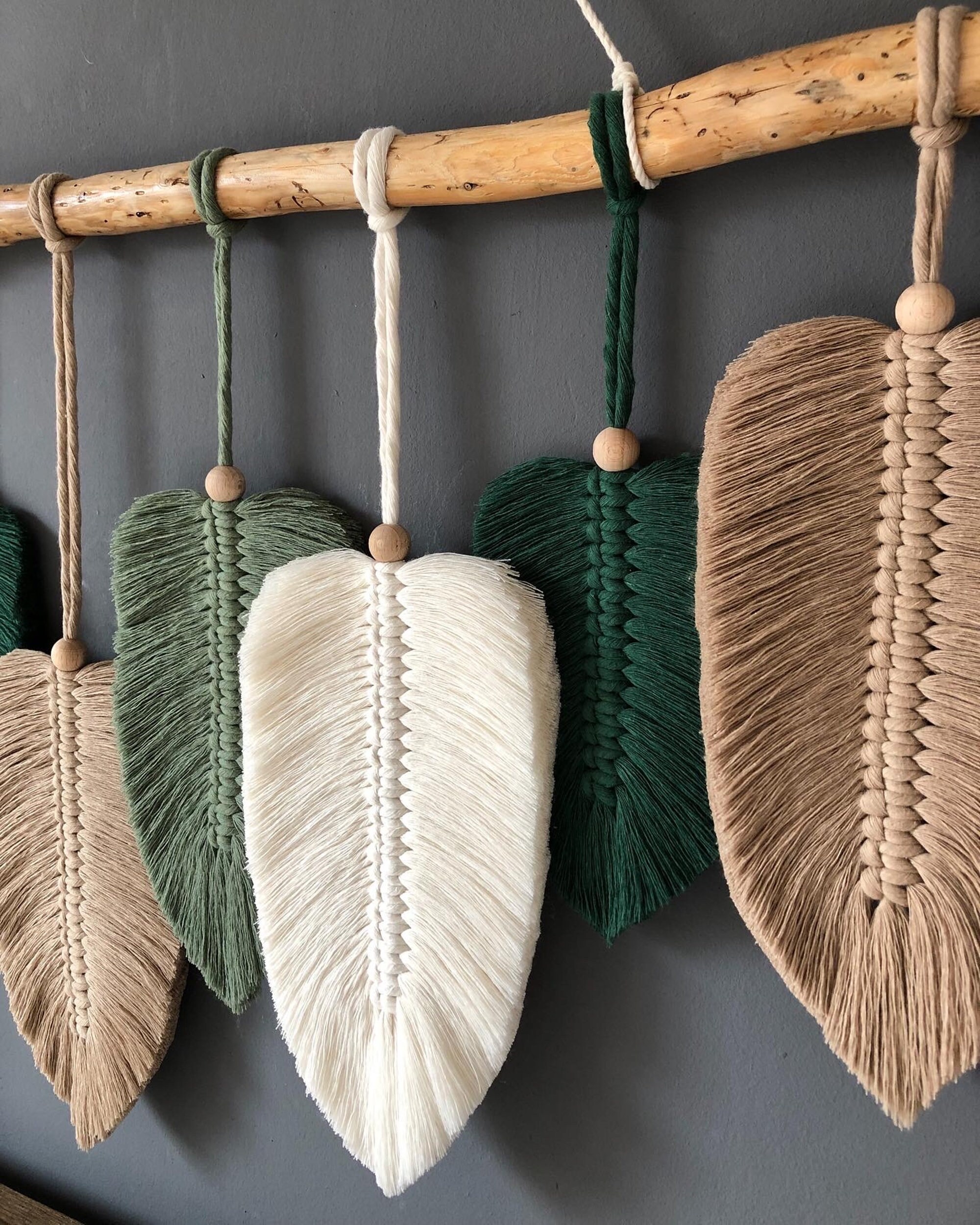 Colorful Macrame Feather, Multicolor Macrame Leaf, Handmade Macrame ...