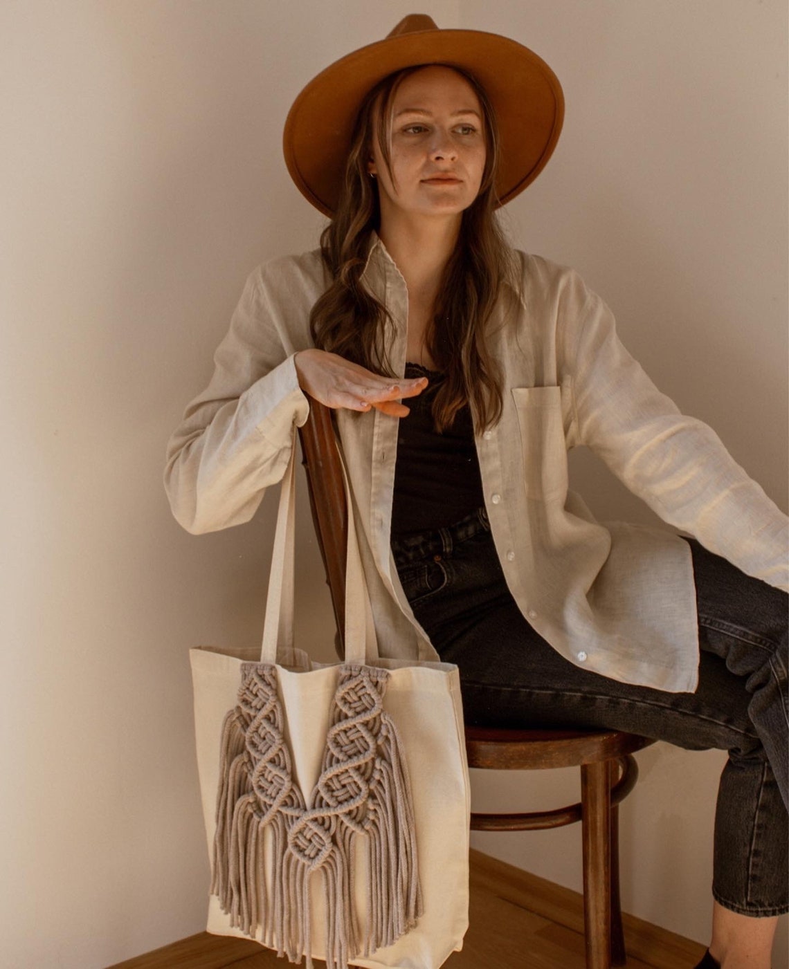 Macrame Tote Bag, Macrame Market Bag, Linen Beach Bag, Zero Waste ...