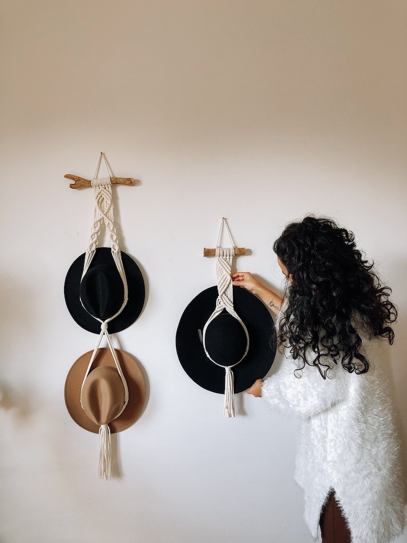 Macrame Hat Hanger, Double Macrame Hat Holder, Boho Hat Organizer ...