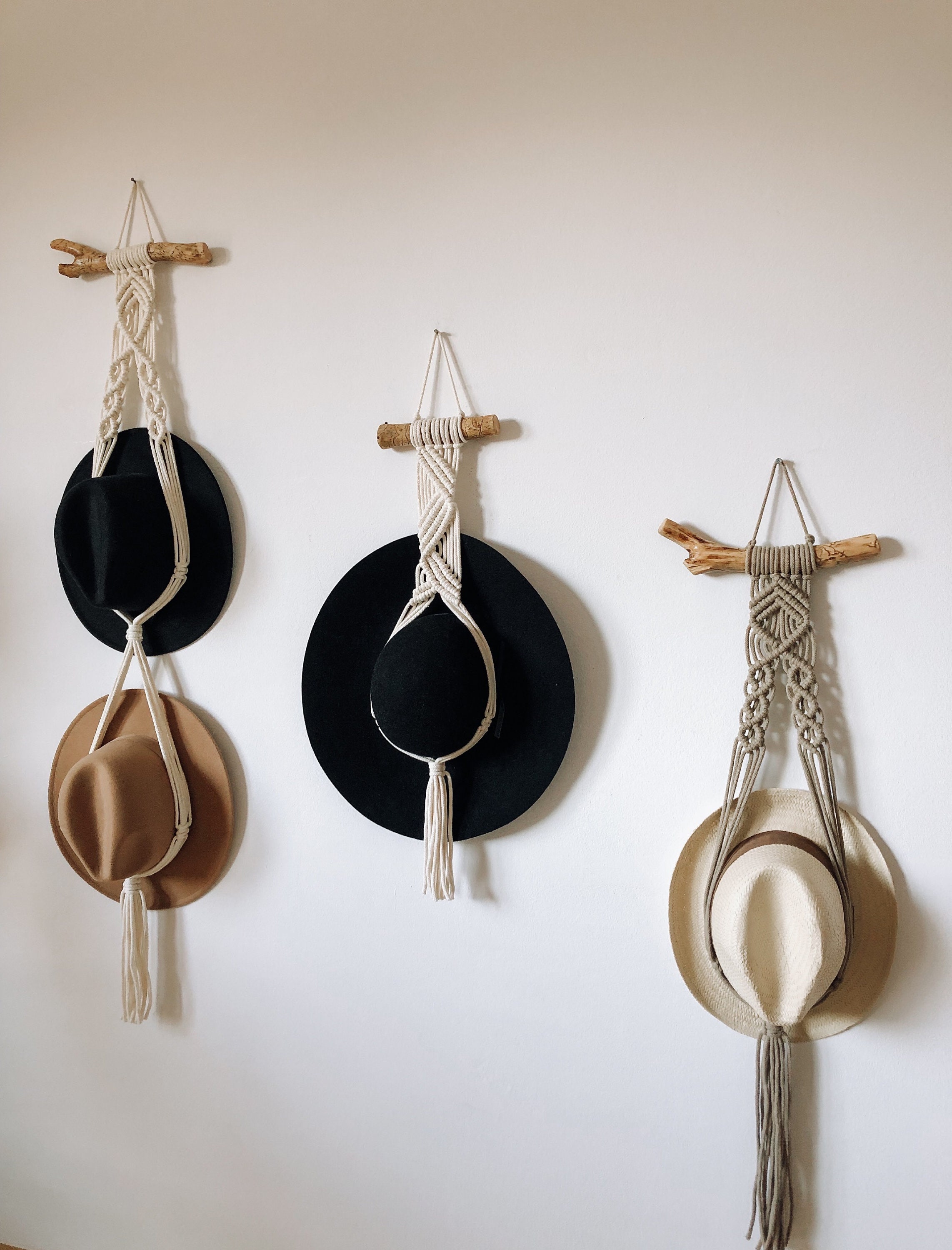 Macrame Hat Hanger, Double Macrame Hat Holder, Boho Hat Organizer ...