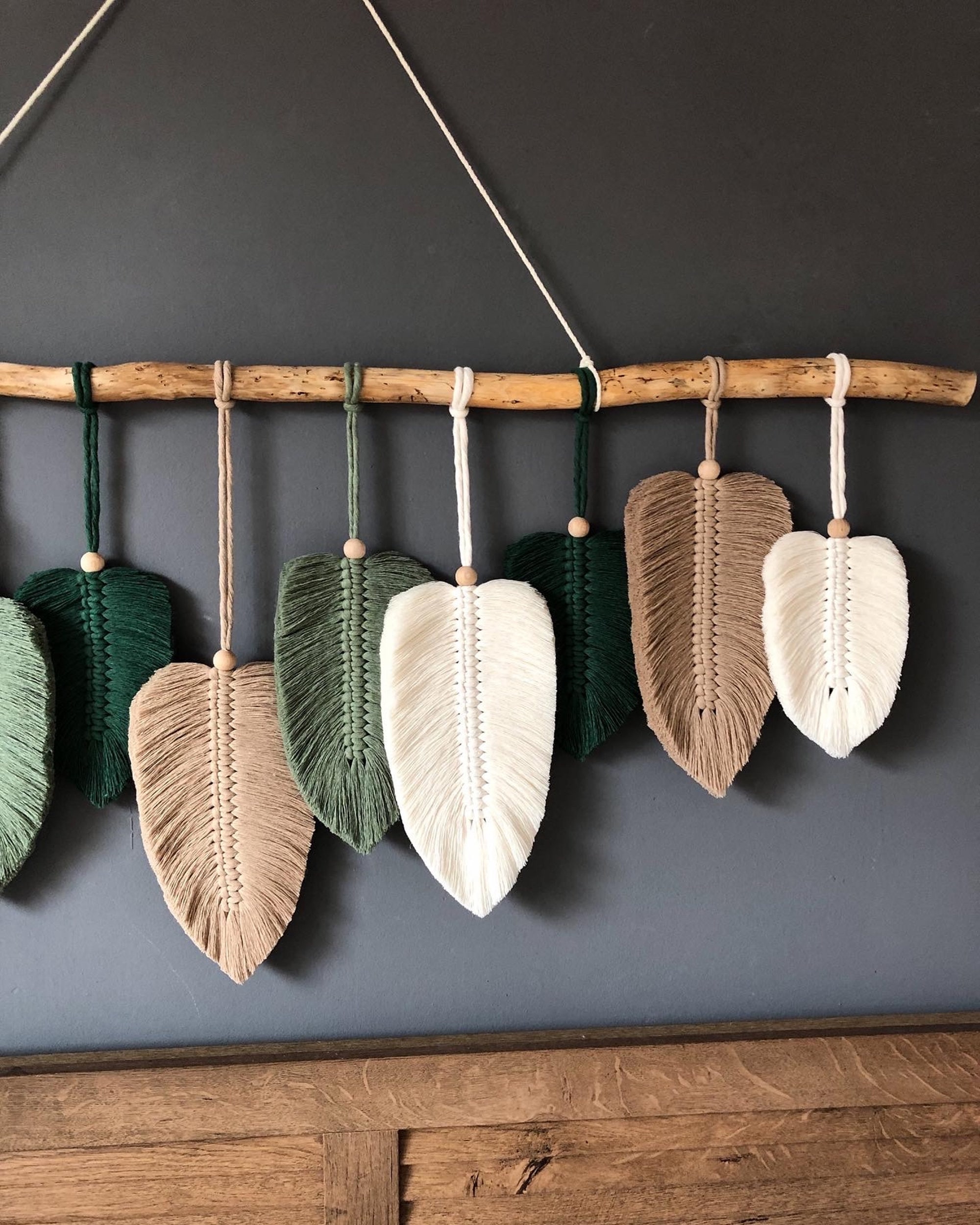 Colorful Macrame Feather, Multicolor Macrame Leaf, Handmade Macrame ...