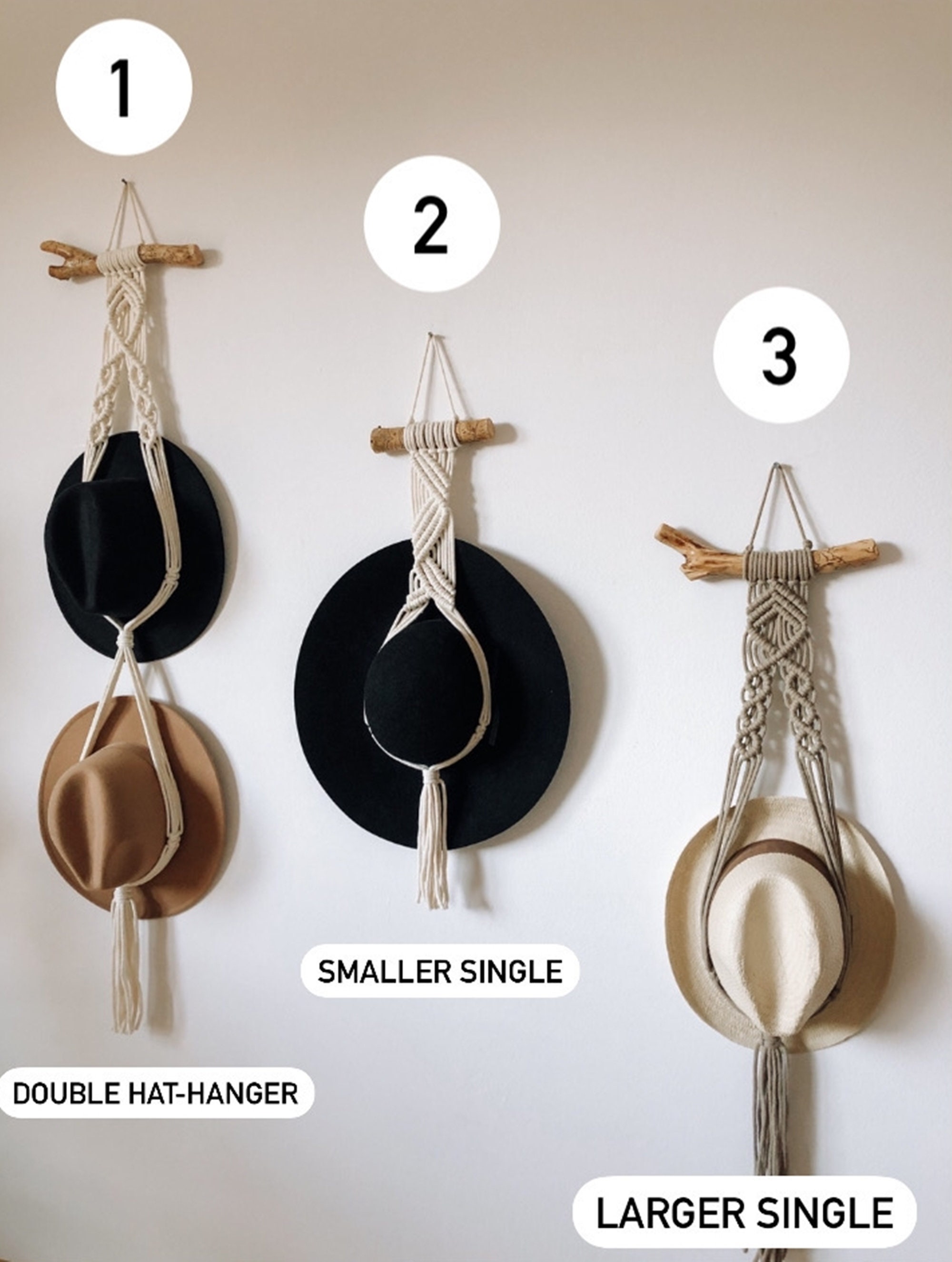 Macrame Hat Hanger, Double Macrame Hat Holder, Boho Hat Organizer ...