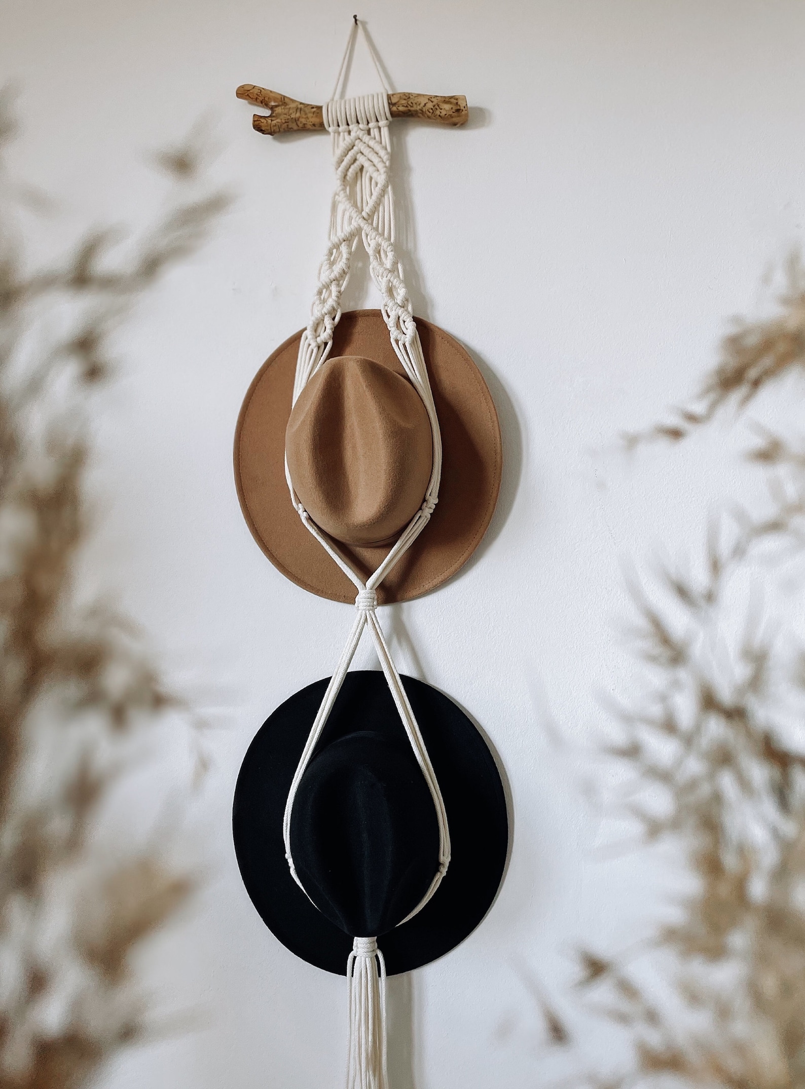 Macrame Hat Hanger, Double Macrame Hat Holder, Boho Hat Organizer ...