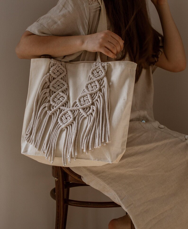 Macrame Tote Bag, Macrame Market Bag, Linen Beach Bag, Zero Waste ...