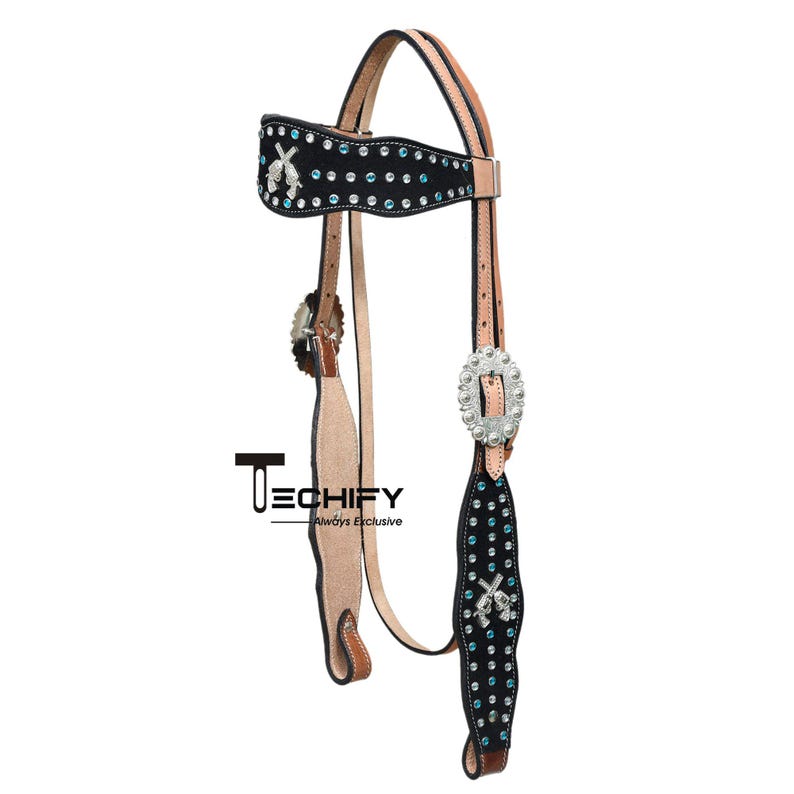 Black Leather Headstall Western Horse Trail Barrel Racing Bridle Fringe ...