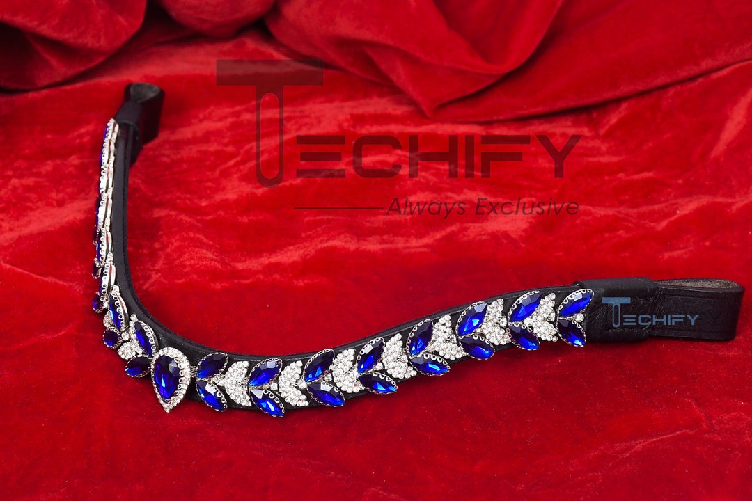 Horse Leather Browband: Royal Blue Crystal Leaf Design - Etsy